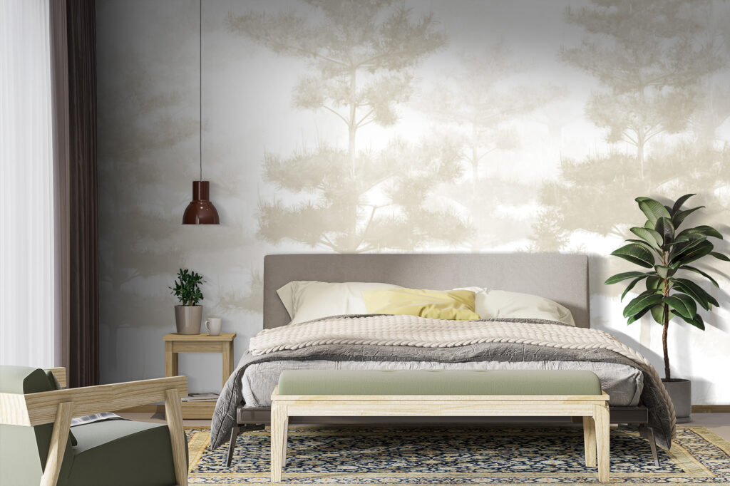 Papier peint panoramique forêt de pins de grande qualité - Papiers ...